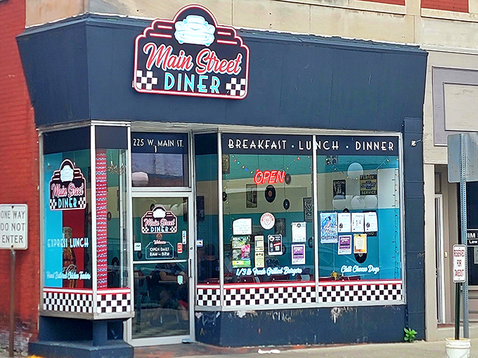 Step into a time machine disguised as a diner! This retro facade promises a journey back to when calories didn't count and charm was always on the menu.