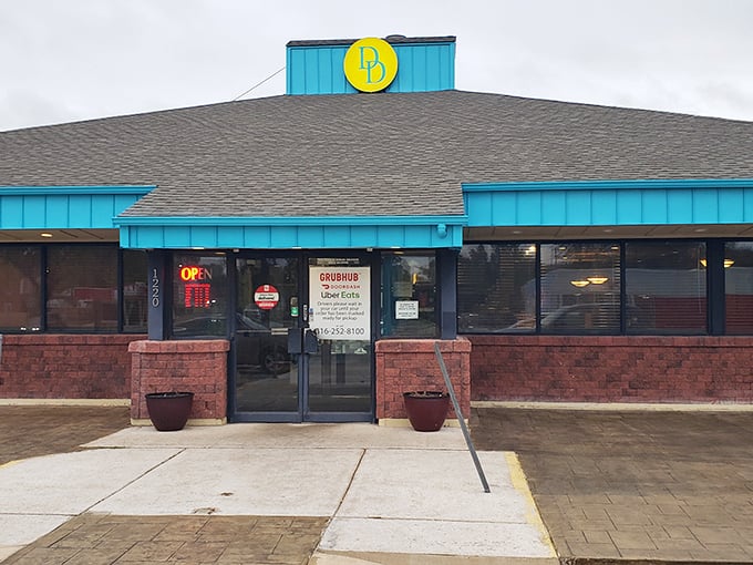 A blue beacon of breakfast bliss! Delano's Diner stands ready to satisfy your morning cravings, like a lighthouse guiding hungry sailors to shore.