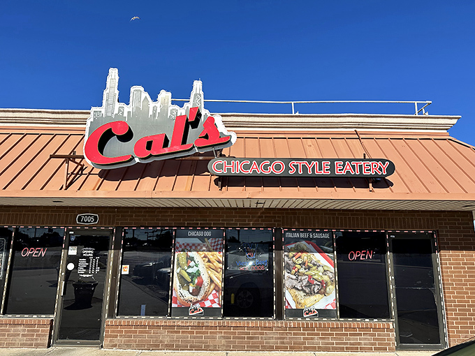 Cal's iconic storefront beckons like a lighthouse for hungry Oklahomans, its red sign promising authentic Chicago flavors in the heart of OKC.