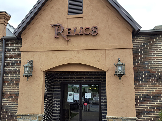 The humble brick entrance to Relics belies the time-traveling adventure waiting inside – Missouri's own TARDIS of treasures and trinkets.