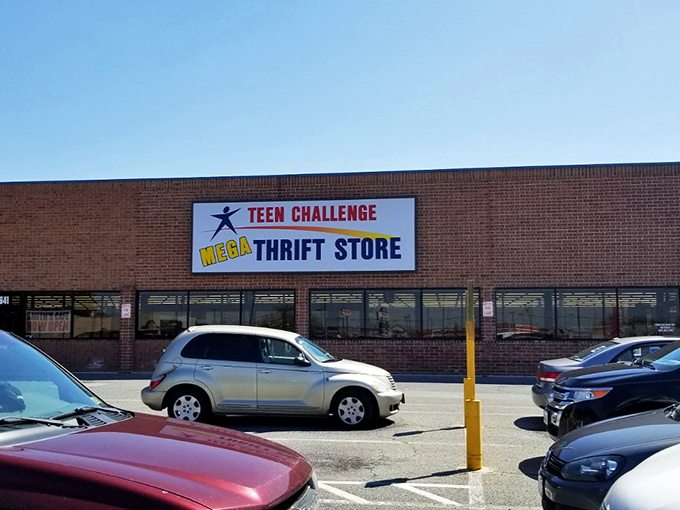The brick facade might say "thrift store," but that "MEGA" isn't just marketing—it's a promise of treasure-hunting on an epic scale.