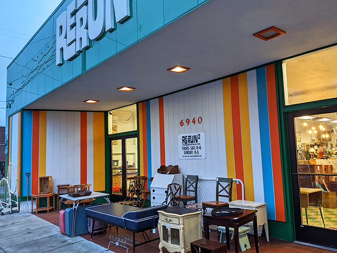 The turquoise facade with rainbow stripes isn't just a storefront—it's a declaration that what awaits inside isn't your average shopping experience.
