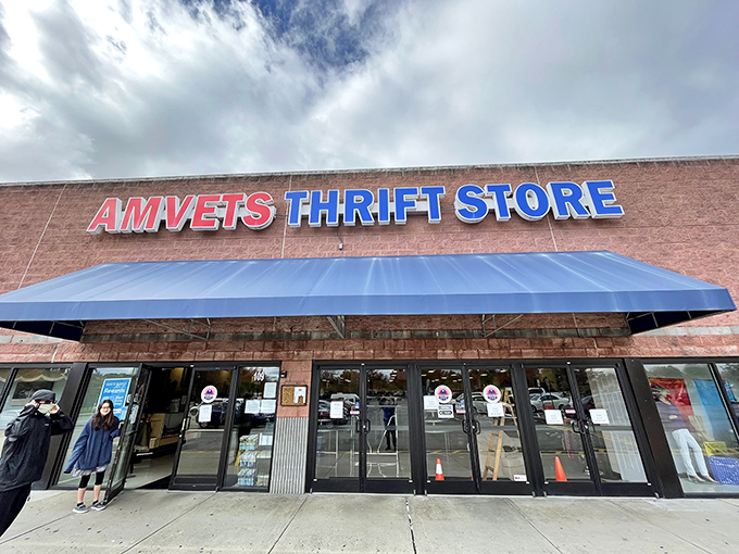 The unassuming brick facade of AMVETS hides a universe of treasures within, like a Vegas casino disguised as a public library.