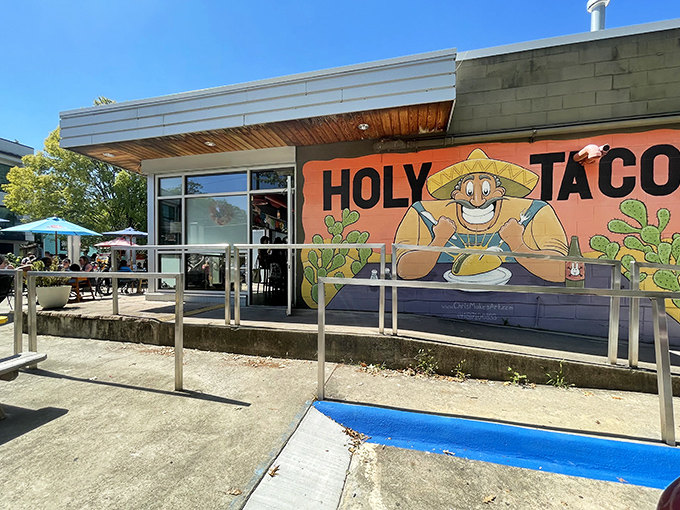 The colorful mural outside Holy Taco isn't just wall decoration—it's a promise of the flavor fiesta waiting inside this East Atlanta Village gem.
