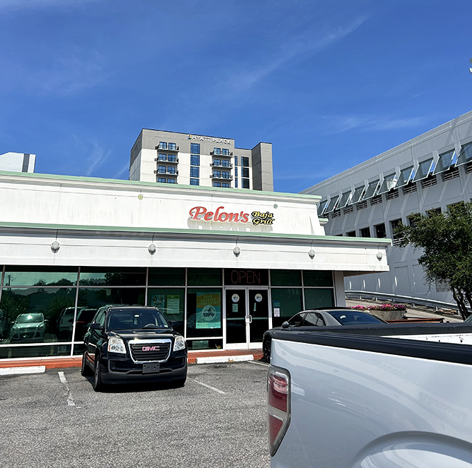 The unassuming exterior of Pelon's Baja Grill hides culinary treasures within—like finding a winning lottery ticket in your jeans pocket.