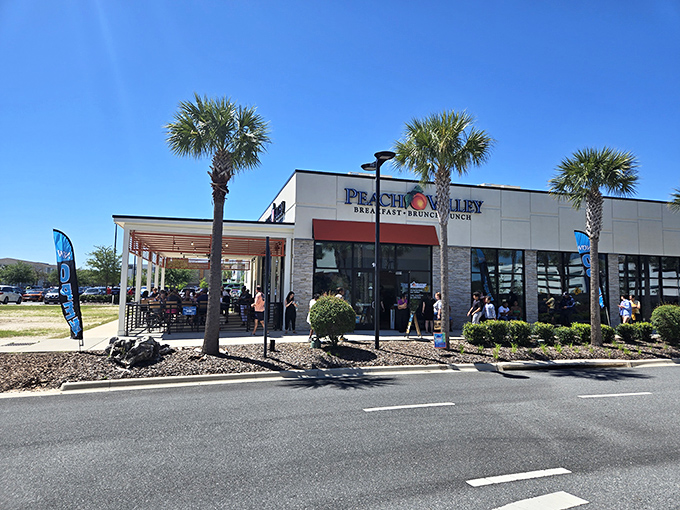 The peachy facade of Gainesville's breakfast paradise promises a morning meal worth setting your alarm for. 