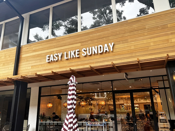 The warm wooden façade of Easy Like Sunday beckons like a culinary lighthouse, promising brunch salvation to hungry Baltimore souls.