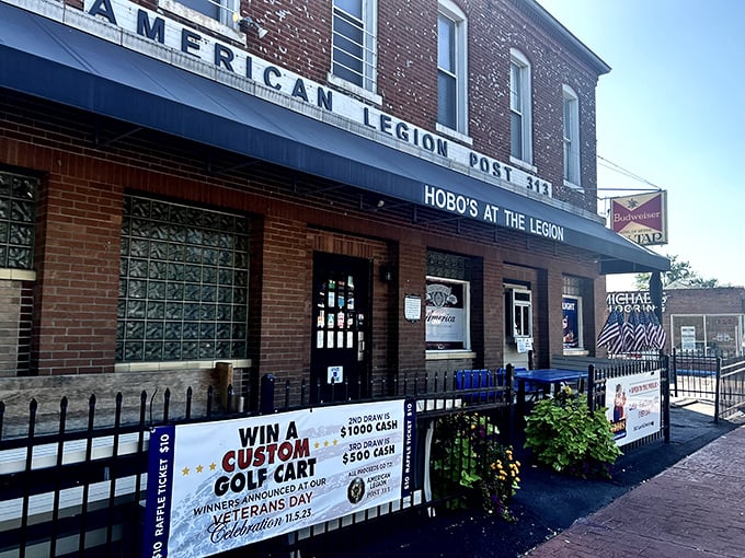 The unassuming brick façade of Hobos at the Legion might not scream "culinary destination," but those American flags hint at the patriotic spirit inside.