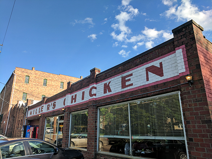 The unassuming brick facade of Miller's Chicken stands like a culinary lighthouse in Athens, beckoning hungry souls with the promise of fried perfection.