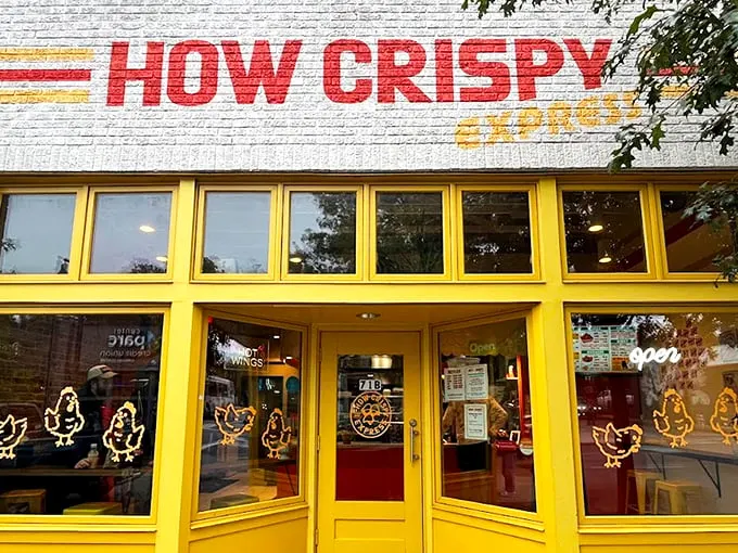 The sunshine-yellow exterior of How Crispy Express isn't just a building—it's a promise of the golden, crispy treasures waiting inside.