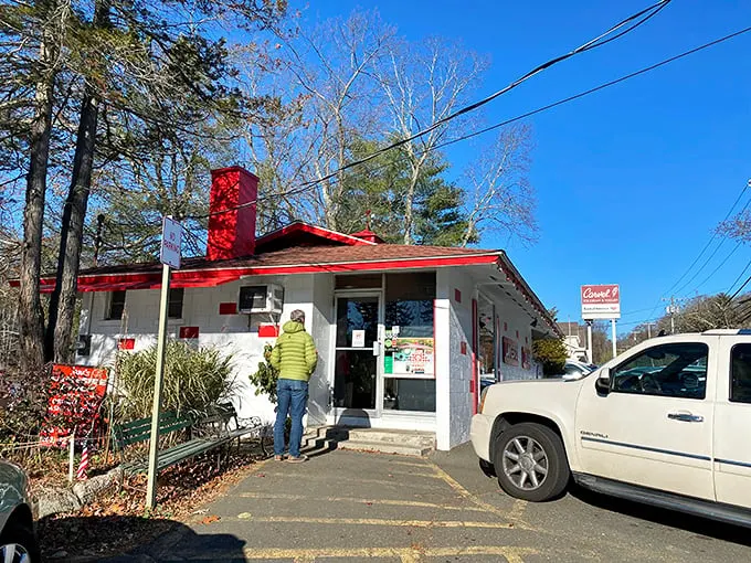 The little red-trimmed diner that could! Lakeside's unassuming exterior hides breakfast magic that keeps the parking lot perpetually full.