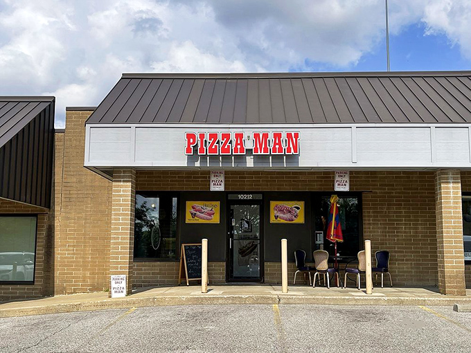 The unassuming storefront of The Pizza Man in Lenexa might fool you, but locals know this brick façade hides Chicago-style treasures worth the pilgrimage.