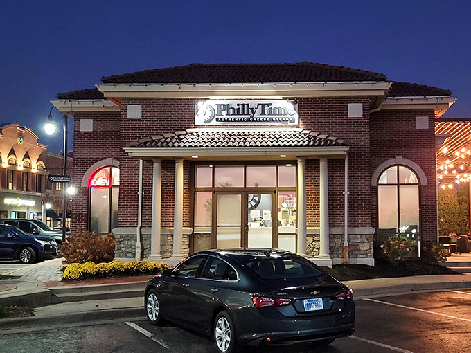 The brick façade of Philly Time stands as a beacon for sandwich seekers, promising authentic Philadelphia flavors in the heart of Kansas City.