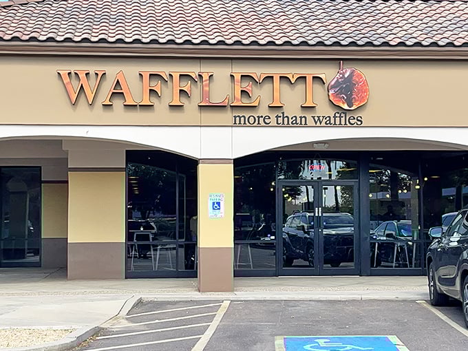 The unassuming exterior of Waffletto hides culinary treasures within—proof that in the waffle world, you should never judge a book by its cover.