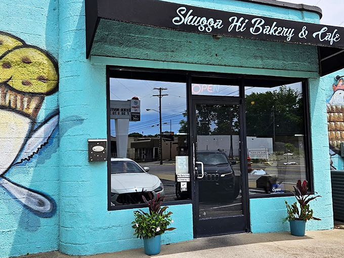 The turquoise beacon of breakfast bliss stands out like a dessert oasis in Nashville. "Dessert First Please!" isn't just wall art—it's a life philosophy.