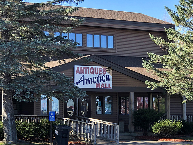 The unassuming exterior of Antiques America belies the wonderland of vintage treasures waiting inside. Like a time machine disguised as a country store.