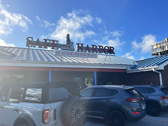 The weathered wooden exterior says everything you need to know—this place spends its money on the seafood, not fancy architecture. That's my kind of priority.
