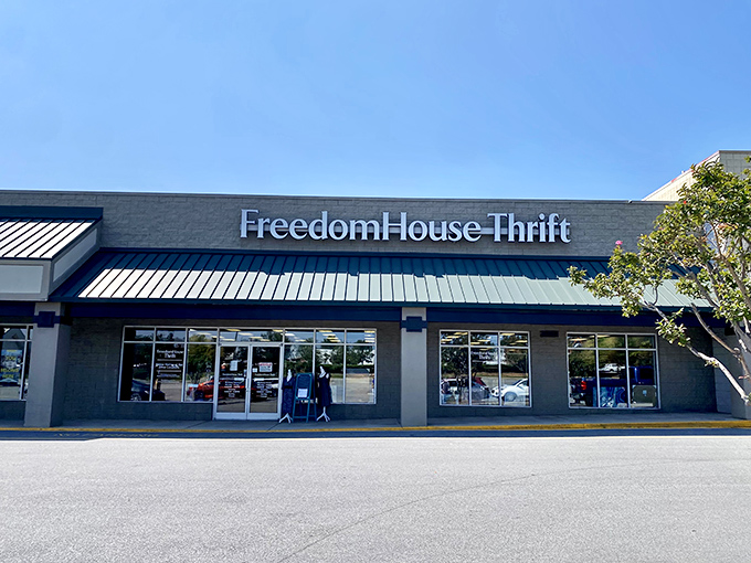 The unassuming exterior of Freedom House Thrift belies the treasure trove within—like finding a five-star restaurant in a strip mall, the real magic happens once you step inside.