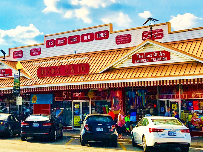 The glowing neon sign of Dick's 5 & 10 beckons like a lighthouse of nostalgia on Branson's main strip. "It's Just Like Old Times" isn't just a slogan—it's a promise. 