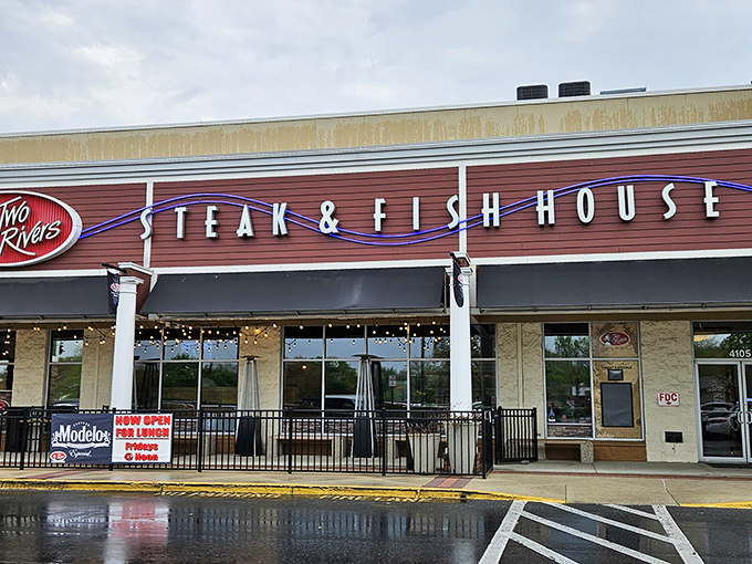 The unassuming strip mall exterior of Two Rivers hides culinary treasures within—like finding a Rolex in a paper bag.
