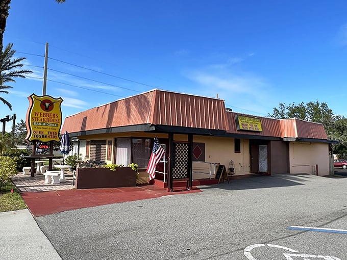 The unassuming exterior of Webber's Steakhouse hides culinary treasures within, like a poker player with a royal flush keeping a straight face.