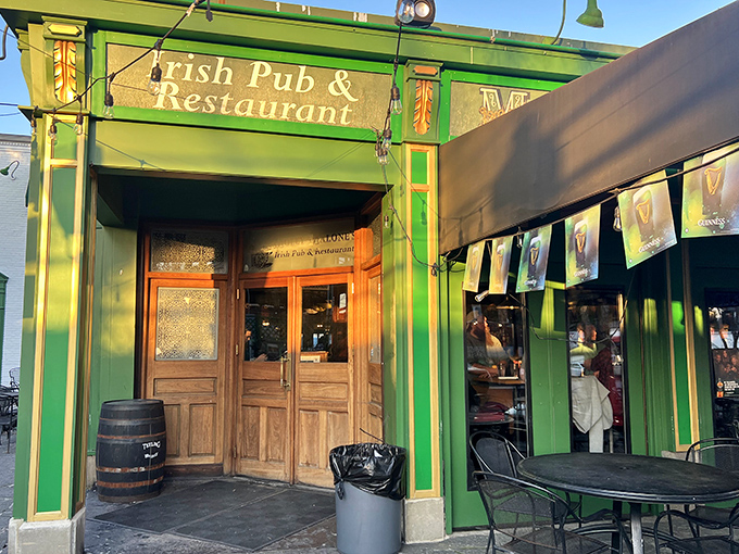 The distinctive green exterior of Molly Malone's stands proudly in Louisville's Highlands—a Celtic oasis in Kentucky bourbon country.