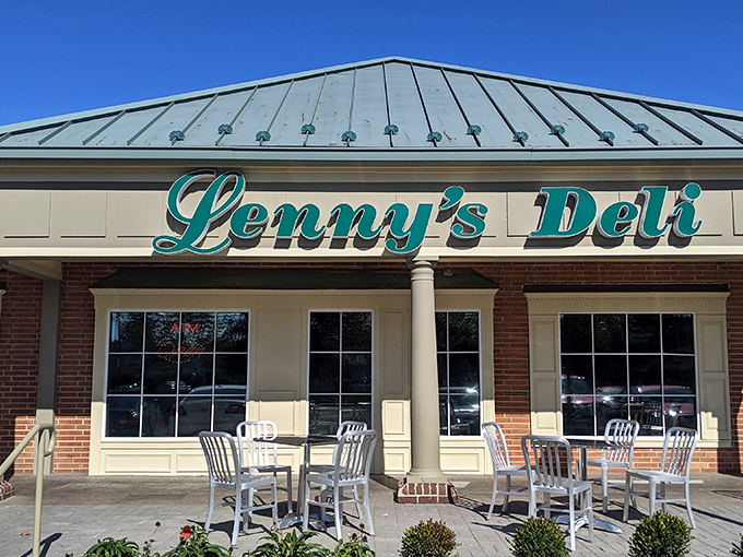 The teal script of Lenny's Deli against brick and cream siding isn't just signage—it's a promise of comfort food that transcends trends and satisfies souls.