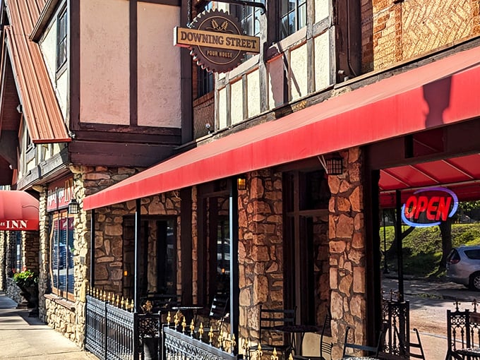 The Tudor-style façade of Downing Street Pour House stands out in Hollister like a British diplomat at a barbecue—distinctive, charming, and impossible to ignore.