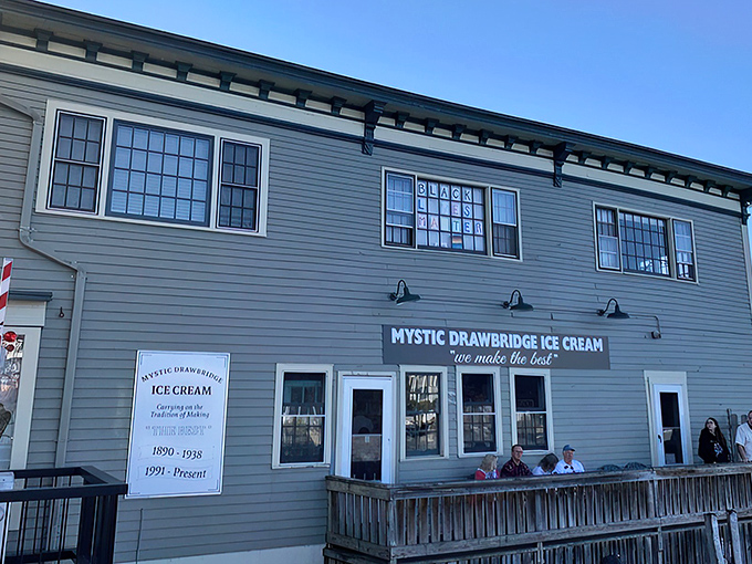 The historic charm of Mystic Drawbridge Ice Cream's exterior isn't just for show—it's the prelude to a symphony of flavors waiting inside.