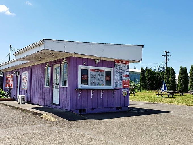 The purple palace of pork! Oregon Barbecue Company's humble exterior belies the smoky treasures waiting inside this Albany landmark.