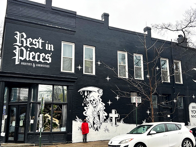The black facade of Rest In Pieces stands like a gothic exclamation point amid Richmond's historic architecture, beckoning the curious and the brave alike.