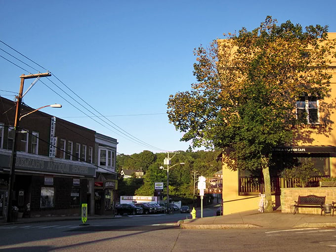 Downtown Putnam at golden hour – where historic brick buildings and leafy trees create that perfect small-town tableau Norman Rockwell would've painted in a heartbeat.