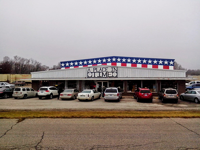 The red and white stripes bunting is a beacon calling to treasure hunters. This unassuming exterior houses universes of nostalgia waiting to be discovered.