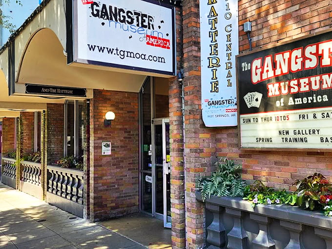 The brick facade and vintage signage beckon like a secret password into Hot Springs' scandalous past. Step inside—the tommy guns don't bite!