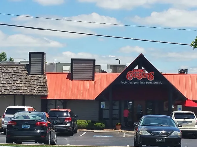 The iconic red-roofed entrance promises burger nirvana within. "Perfect burgers, built from scratch" isn't just a slogan—it's a Louisville guarantee.