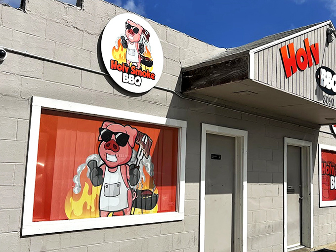 The cartoon pig mascot says it all – this unassuming cinder block building houses barbecue treasures that would make even vegetarians reconsider their life choices.