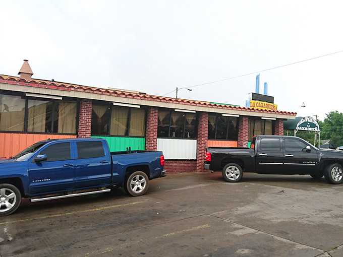The unassuming exterior of La Oaxaquena might not scream "culinary destination," but those trucks in the parking lot tell the real story—locals know where the good stuff is.