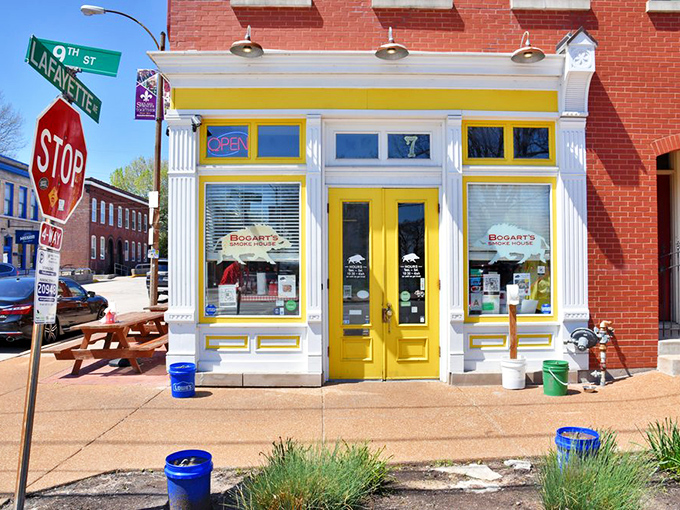 Sunshine-yellow trim frames this historic Soulard storefront like nature's way of saying, "Something delicious happens here." No false advertising detected.