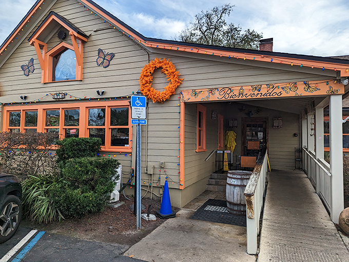The butterfly-adorned exterior of TacoLu beckons like a colorful beach cottage that decided to have a fiesta. Pure Jacksonville Beach charm!