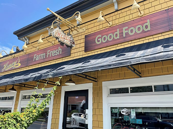 The sunshine-yellow exterior of Honey's isn't just a building—it's a promise of the golden deliciousness waiting inside. Delaware's cheeriest breakfast spot beckons.