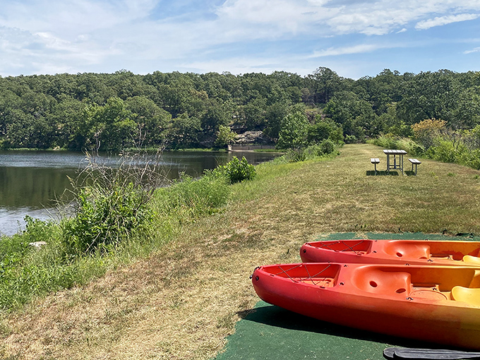 The serene view at Osage Hills offers nature's own version of meditation—just add fishing pole and subtract deadlines. Pure Oklahoma tranquility.