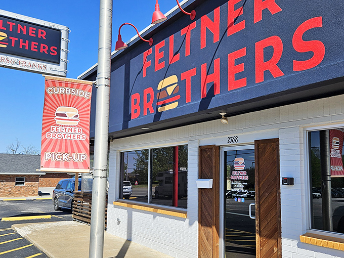 The unassuming exterior of Feltner Brothers stands like a beacon of hope for hungry travelers seeking hot dog salvation in Fayetteville.
