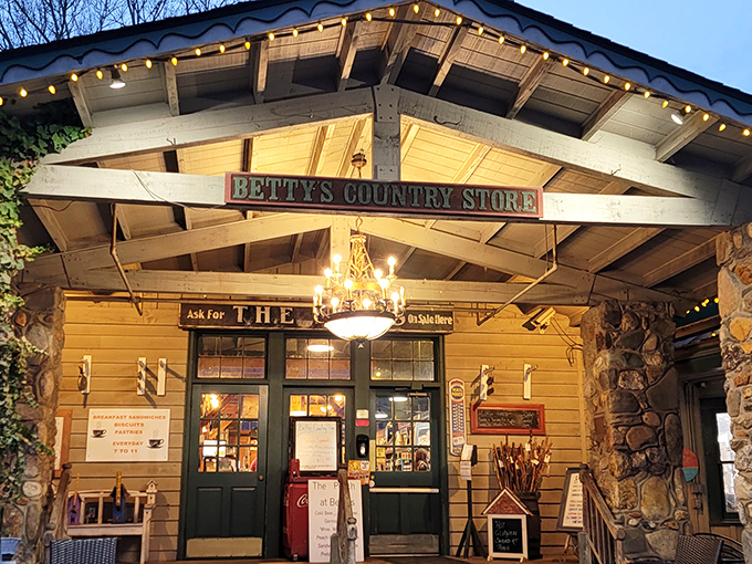 Betty's Country Store stands proud along Helen's Main Street, a rustic wooden oasis promising treasures both edible and essential beneath its charming Alpine-inspired roofline.