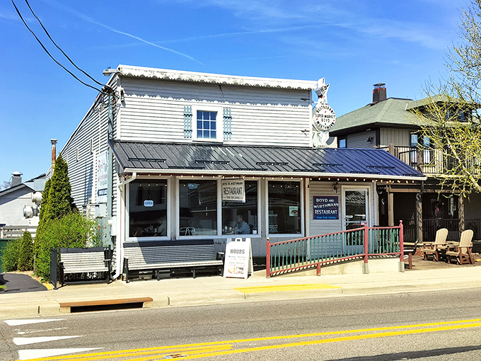 The quintessential Amish Country dining experience awaits at this unassuming white clapboard building, complete with horse-drawn buggies parked outside. 