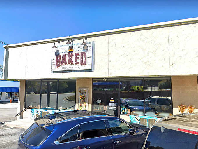 The unassuming exterior hides a pie paradise within, where Arden's sweetest secrets are kept behind a simple storefront sign.