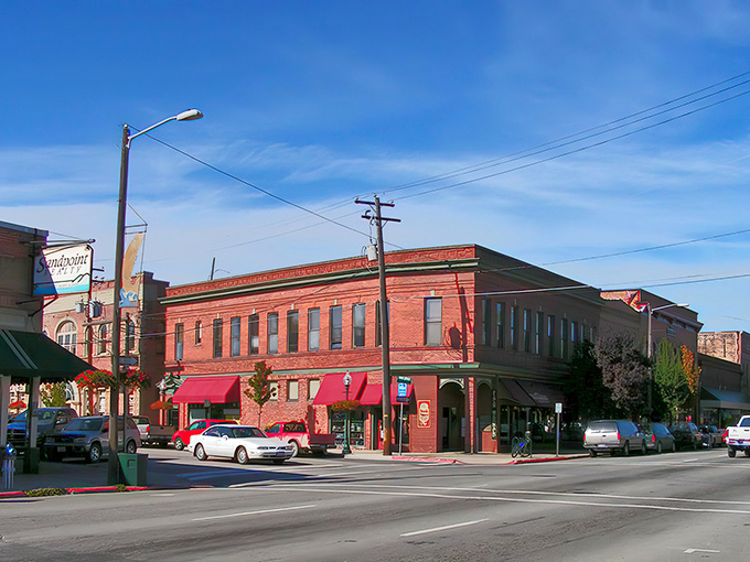 Historic brick buildings line First Avenue in Sandpoint, where charm isn't manufactured – it's been naturally aging to perfection since the early 1900s.