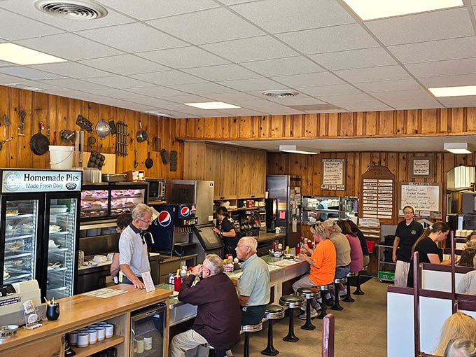 The counter seating—where strangers become friends over pie and coffee. More connections have been made here than on dating apps.