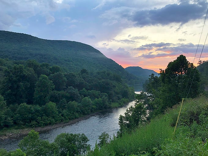 Morning light bathes the river valley in that special glow that makes photographers forget they haven't had coffee yet. Pure Pennsylvania gold.