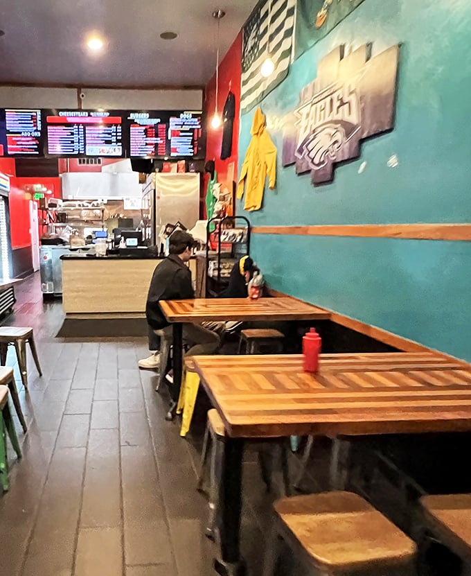 Even in solitude, this diner knows the truth: some relationships may end, but the love affair with a good cheesesteak is forever.