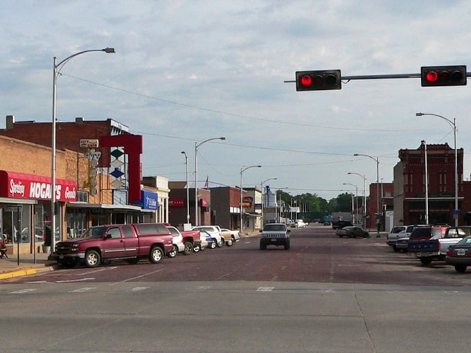 Broken Bow's downtown view from above reveals the perfect grid layout—Nebraska's answer to Manhattan, minus the honking taxis.